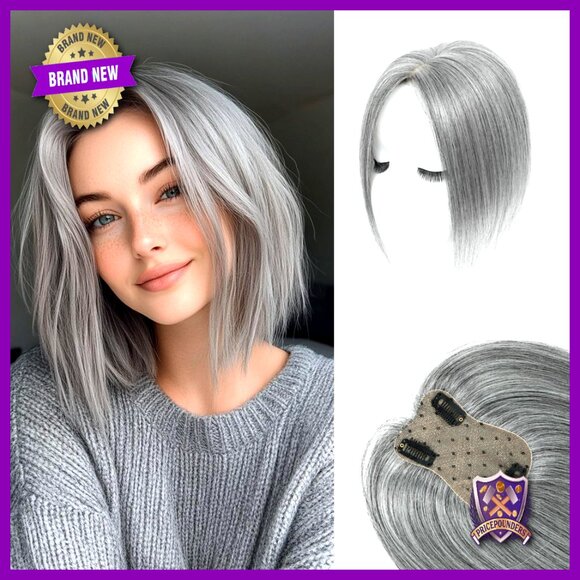 Accessories | Human Hair Topper Clipin Bangs Realistic Scalp 3d Cover ...